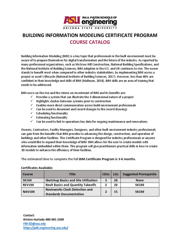 ASU BIM Certificate Program Certificate Catalog | PDF | Building Information Modeling | Autodesk ...