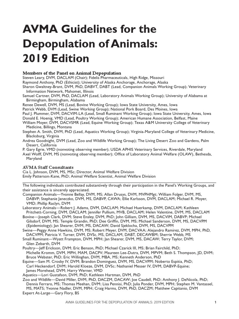 AVMA Guidelines For The Depopulation of Animals: 2019 Edition | PDF ...