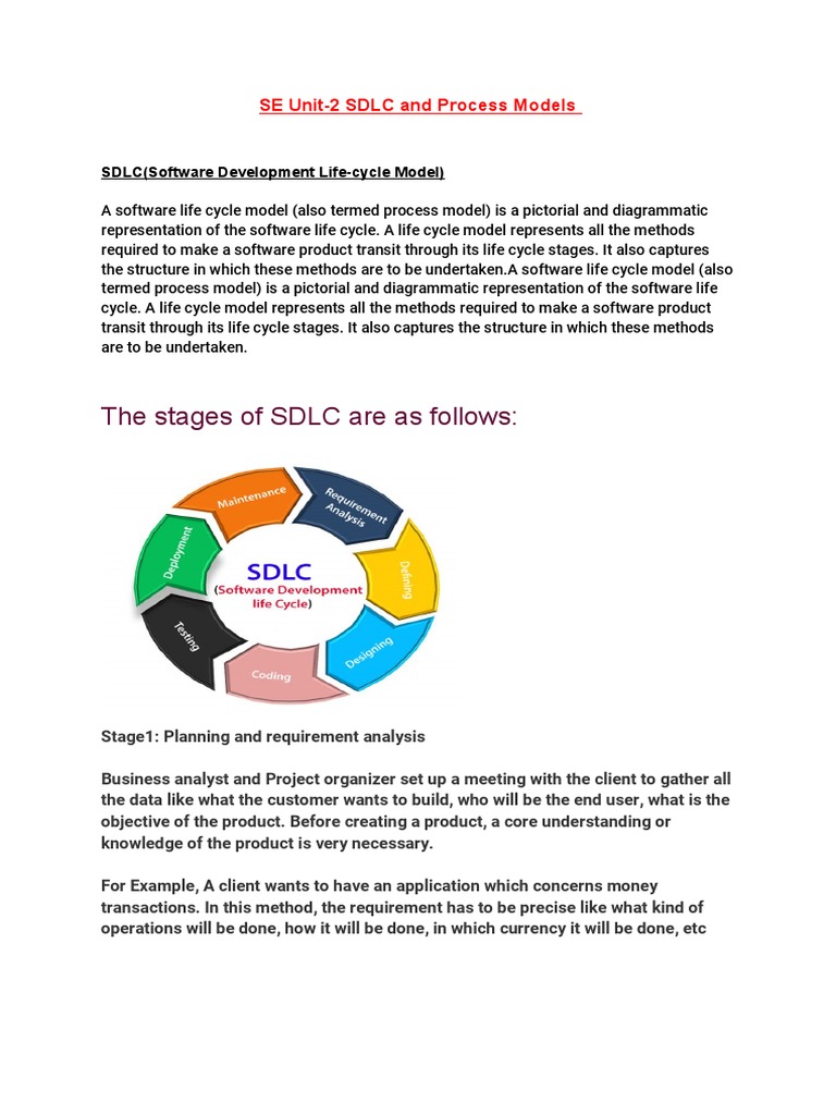 The Stages of SDLC Are As Follows:: SE Unit-2 SDLC and Process Models | PDF