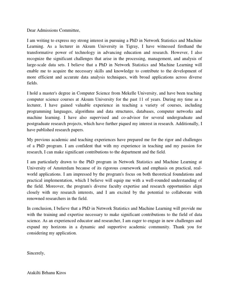 Letter of Motivation Example | PDF | Machine Learning | Doctor Of ...