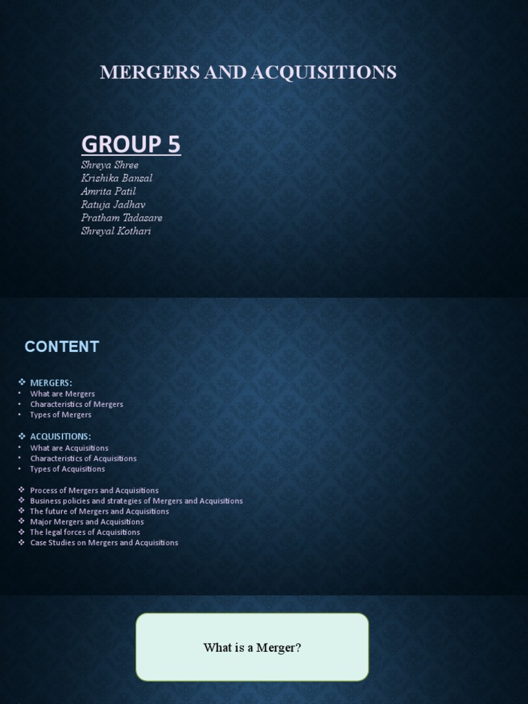 Mergers and Acquisitions: Group 5 | PDF | Mergers And Acquisitions ...