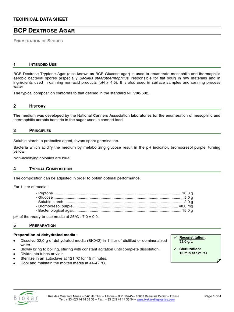 TDS - BCP DEXTROSE AGAR - BK042 - BM168 ENv9.cleaned | PDF | Agar ...