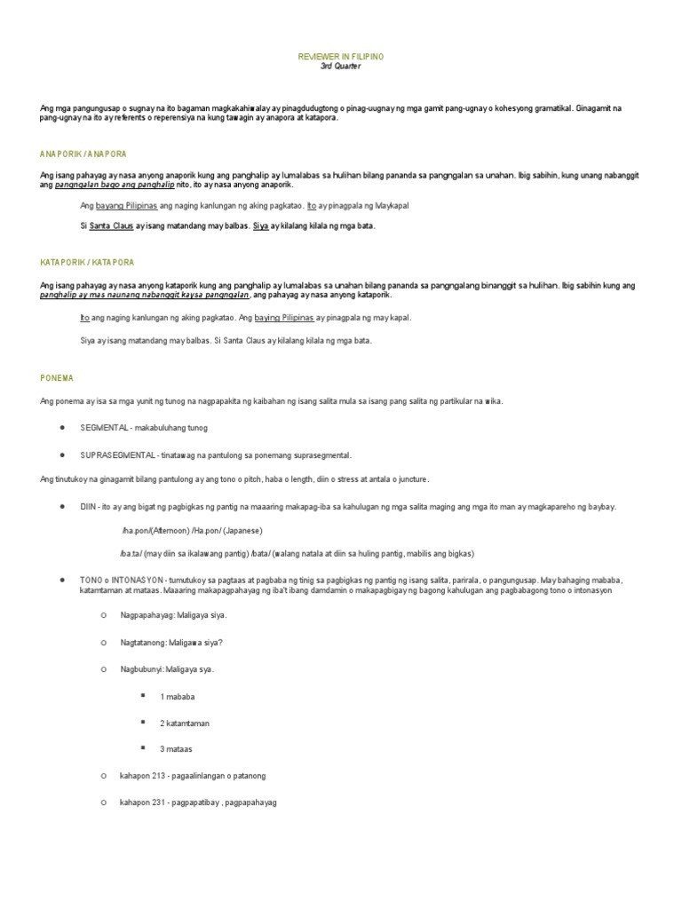 FILIPINO Notes | PDF