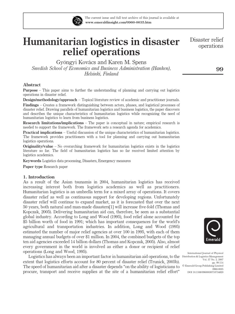 Humanitarian Logistics in Disaster Relief | PDF | Humanitarian Aid ...