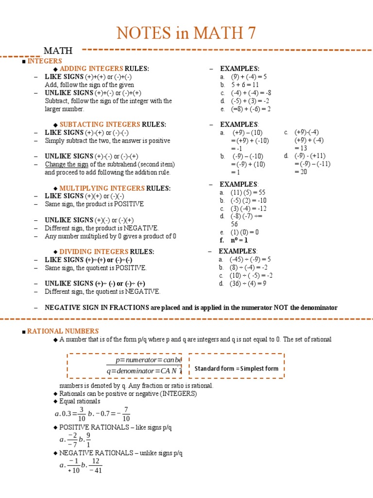 Math 7 | PDF | Rational Number | Subtraction