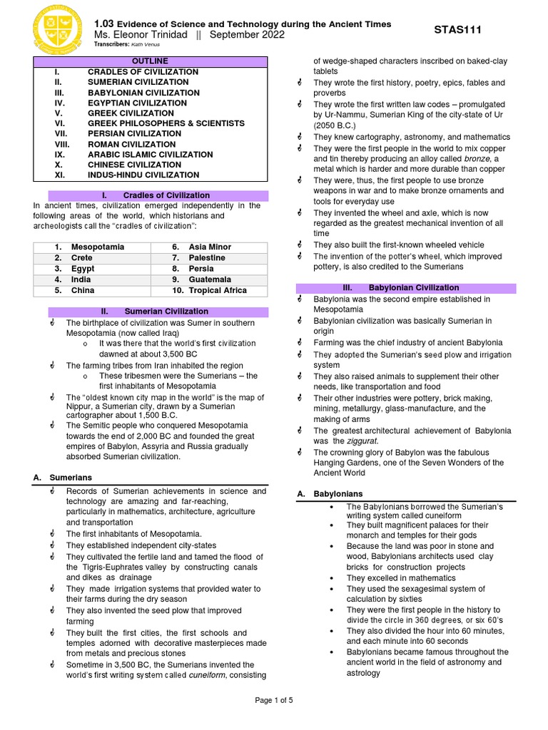 1.03 - Evidence of Science and Technology During The Ancient Times ...