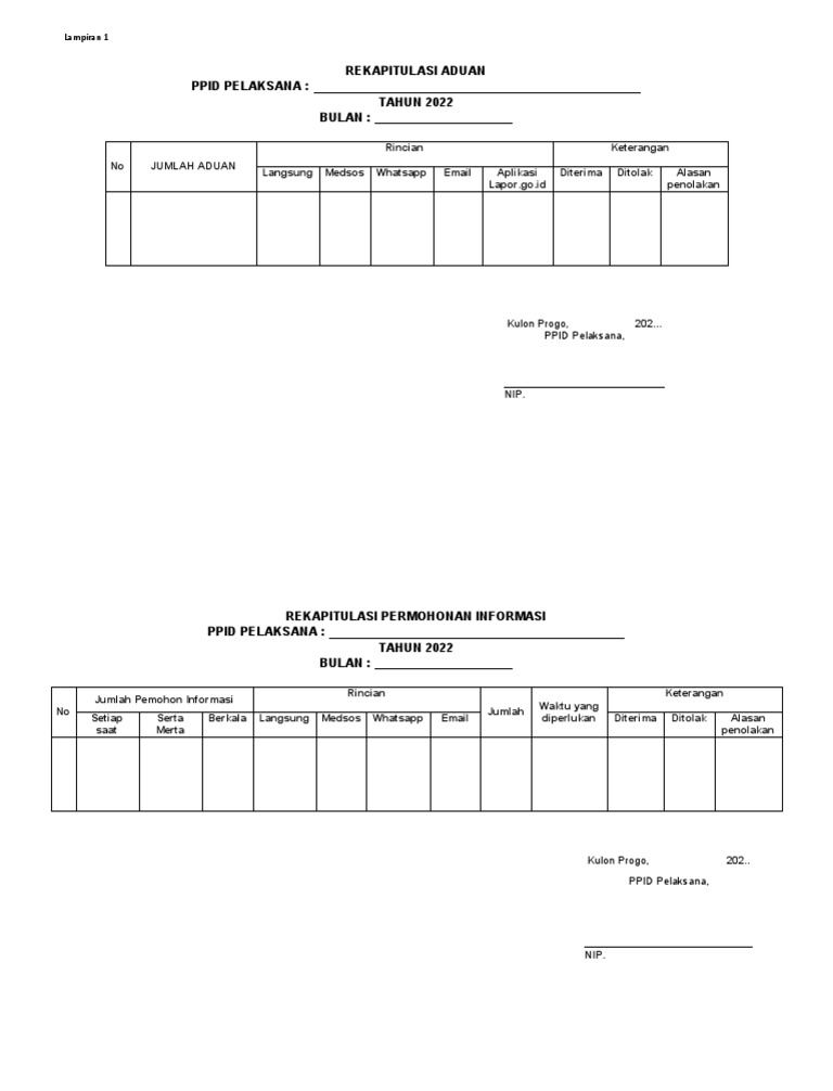 Contoh Form Bulanan Laporan Ppid | PDF