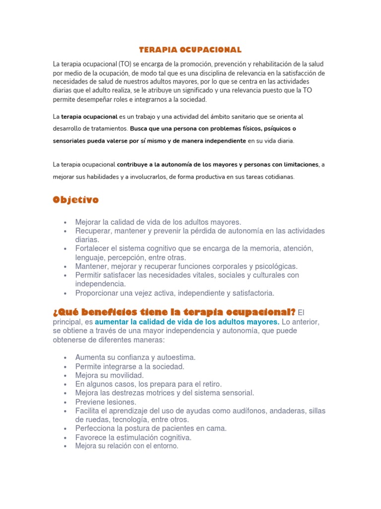 Terapia Ocupacional en Adultos Mayores | PDF | Terapia ocupacional ...