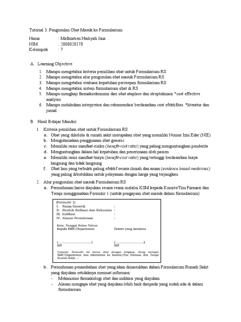 Tutorial 3. Formularium RS (Mafazatien) | PDF