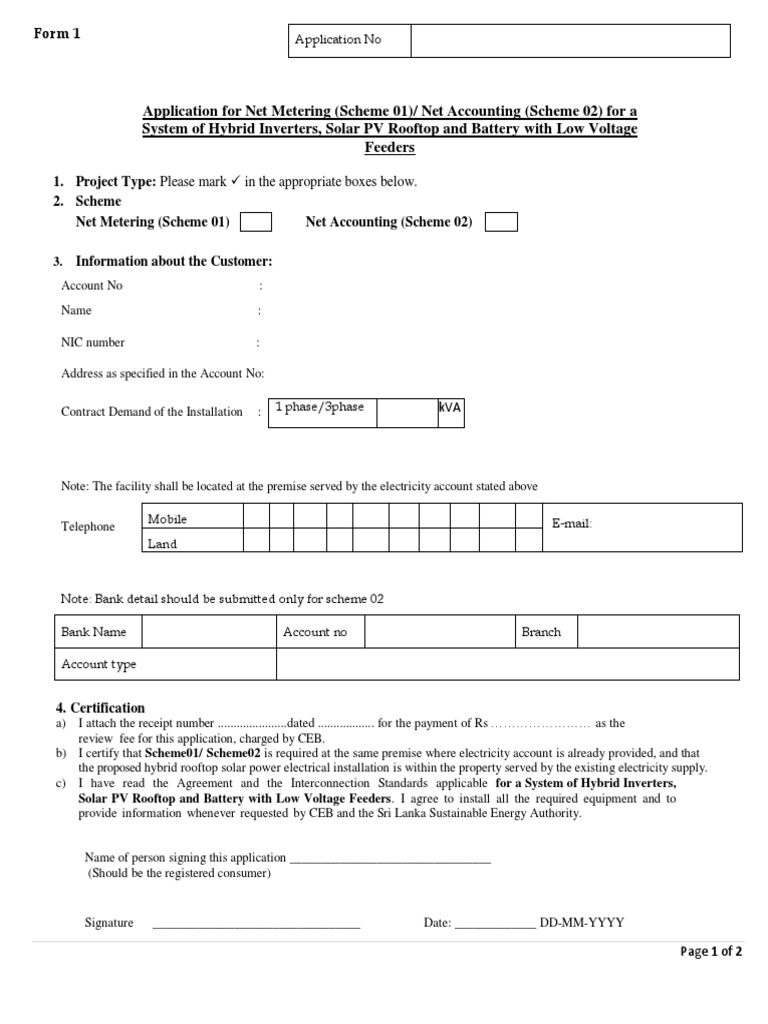 Application For Hybrid Rooftop Solar Power Electrical Installation ...