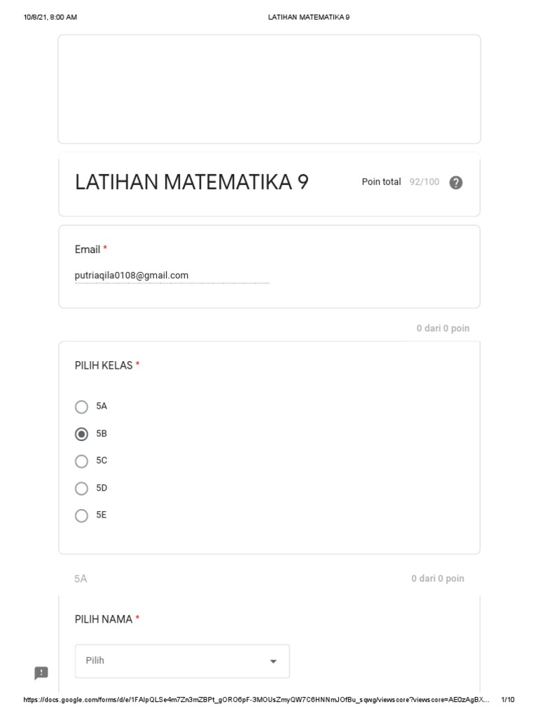 Latihan Matematika 9 | PDF