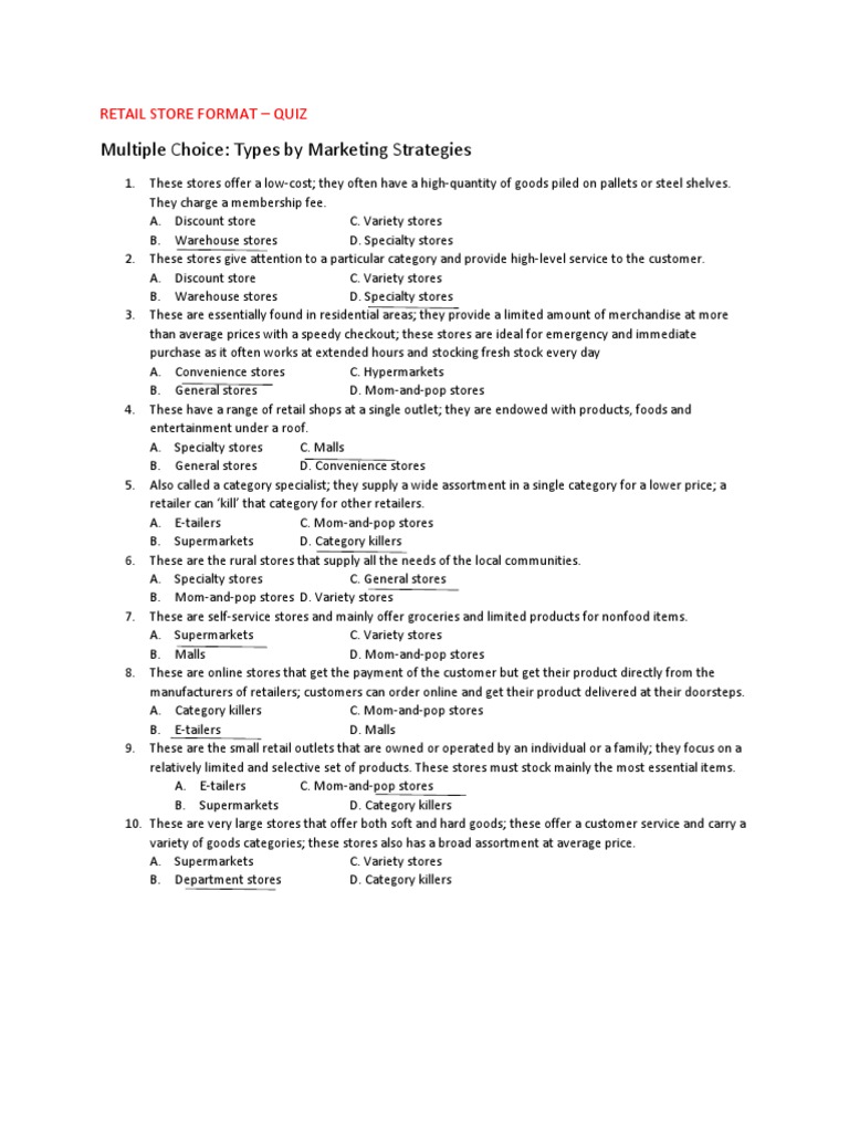 Retail Store Format Quiz .. | PDF | Retail | Supermarket