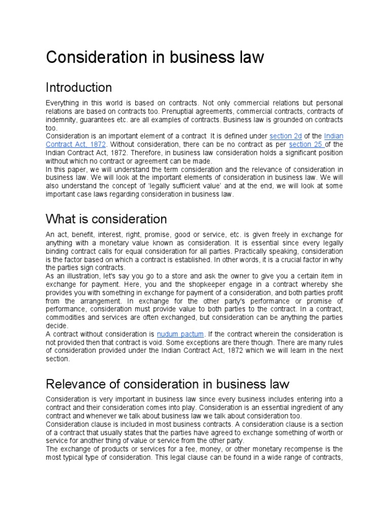 Consideration in Business Law | PDF | Consideration | Civil Law (Legal ...