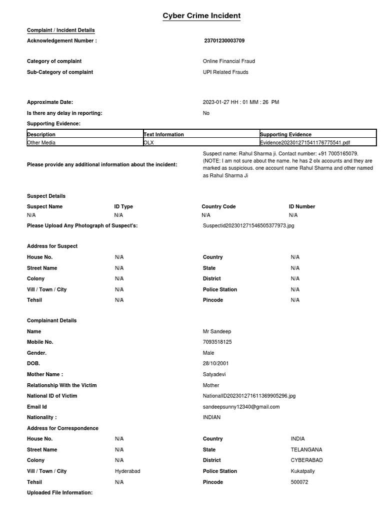 Complaint Detail 23701230003709 | PDF | Crimes | Crime & Violence