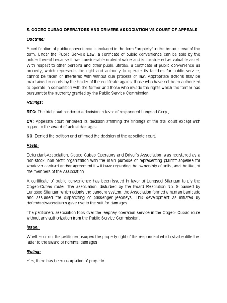 Cogeo Cubao Operators and Drivers Association VS Court of Appeals | PDF ...