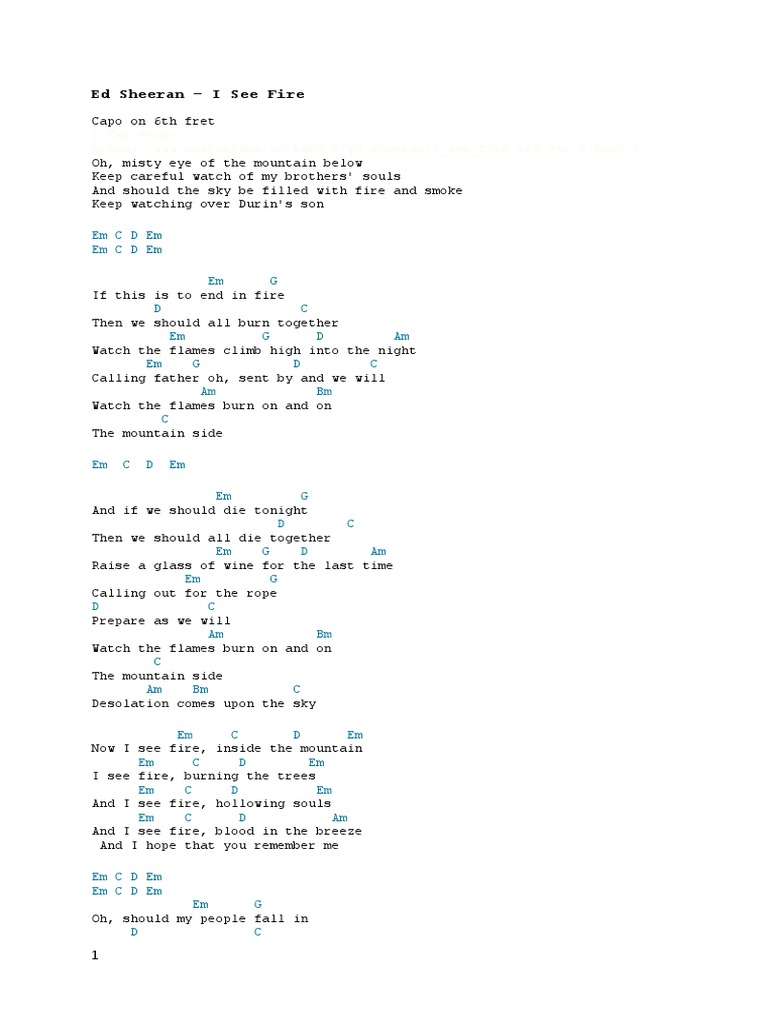 Ed Sheeran - I See Fire Tab and Lyrics | PDF