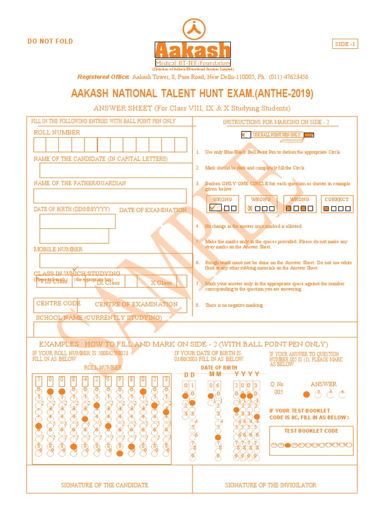 OMR-ANTHE VIII and IX Class 2019-20-Min | PDF