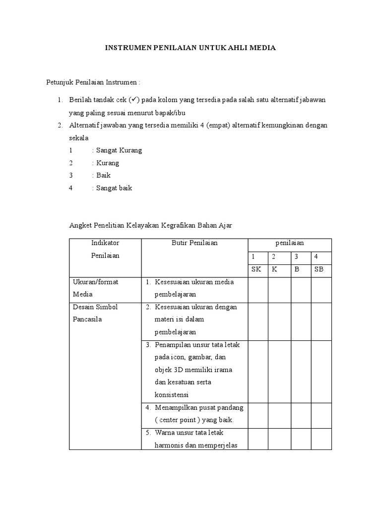 Instrumen Penilaian Ahli Media Pembelajaran | PDF