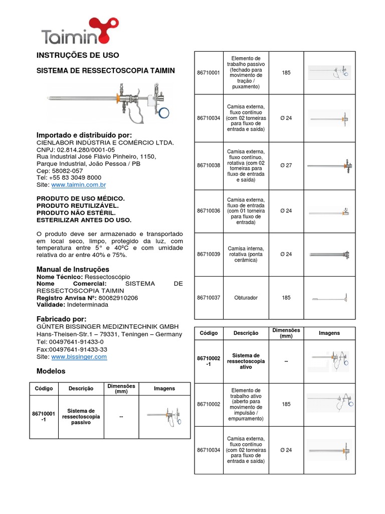 Taimin Folder Conjunto Ressectoscópio | PDF | Desinfetante | Embalagem ...