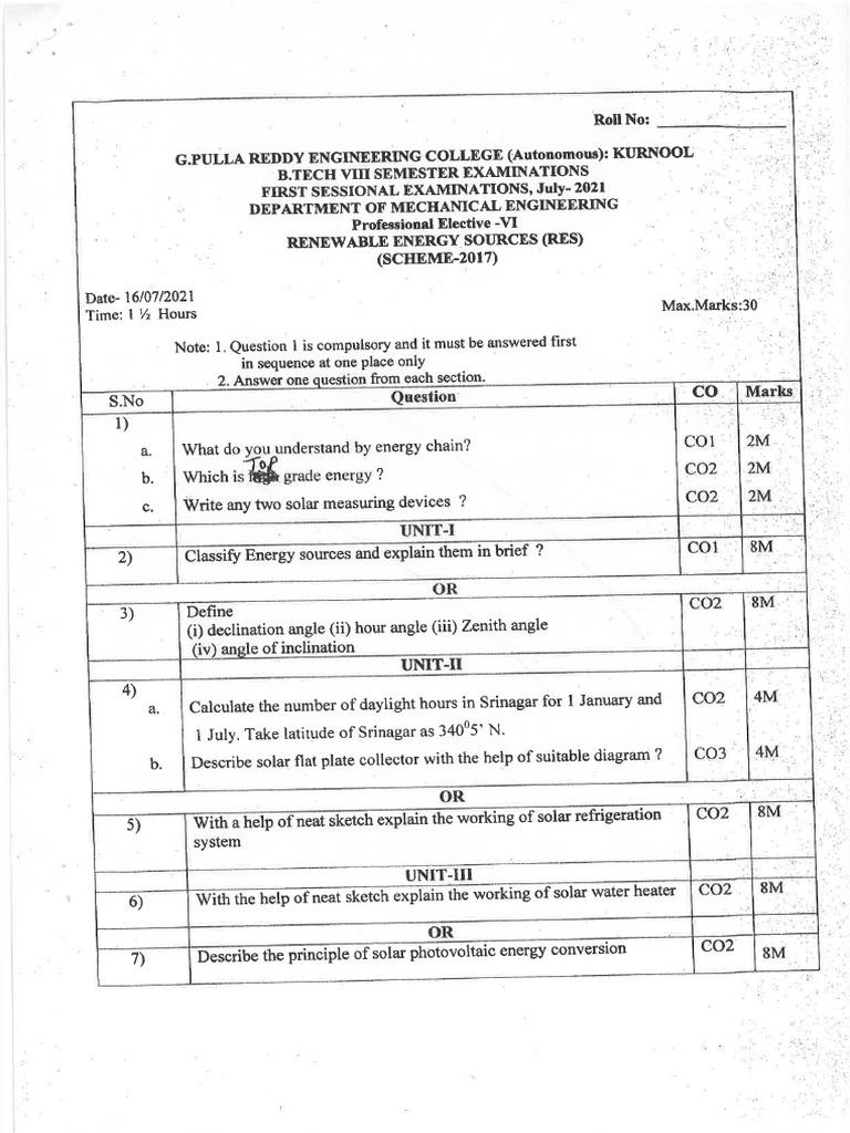 Viii Sem Me 2020 First Sessional | PDF