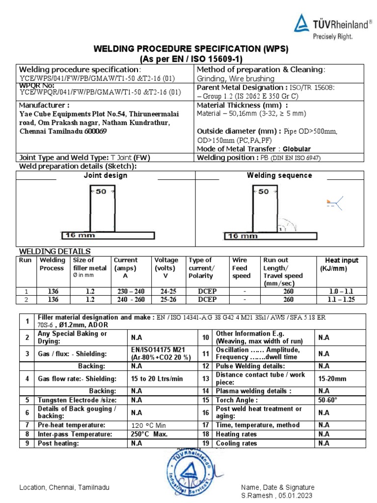 Welding Procedure Specification (WPS) (As Per EN / ISO 15609-1) | Download Free PDF ...