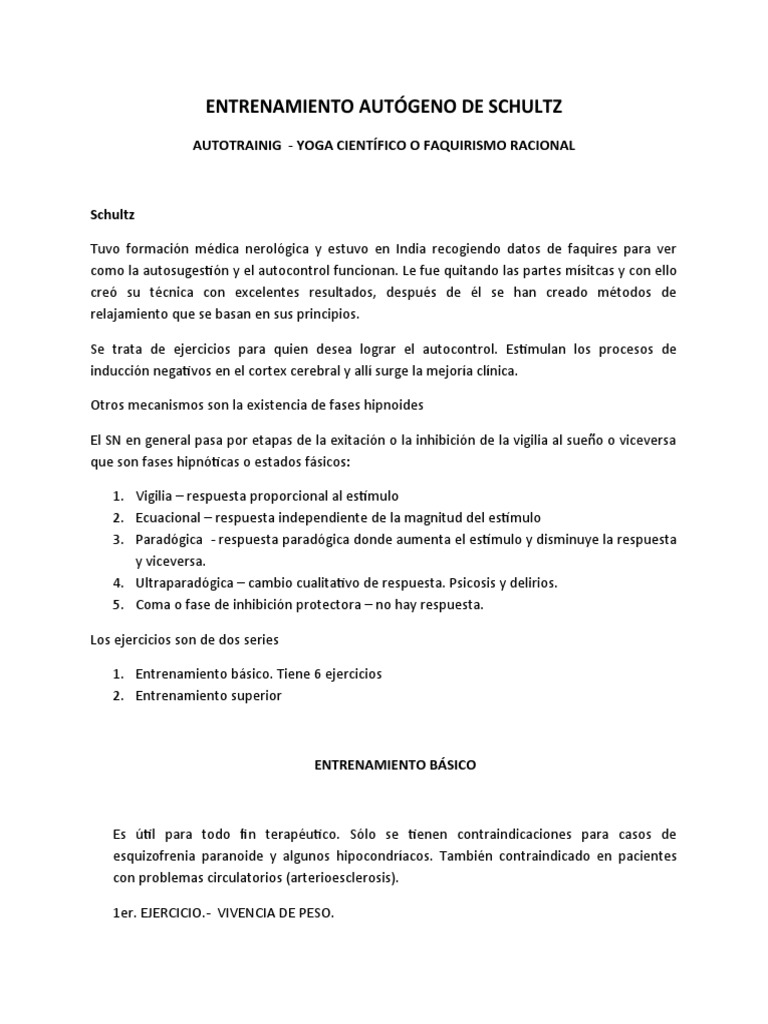 Entrenamiento Autógeno de Schultz - Guia para El Alumno | PDF