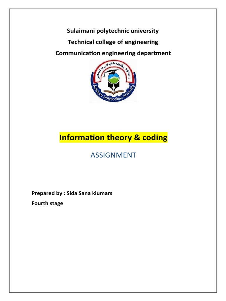 Information Theory & Coding: Assignment | PDF | Probability | Bayesian Inference