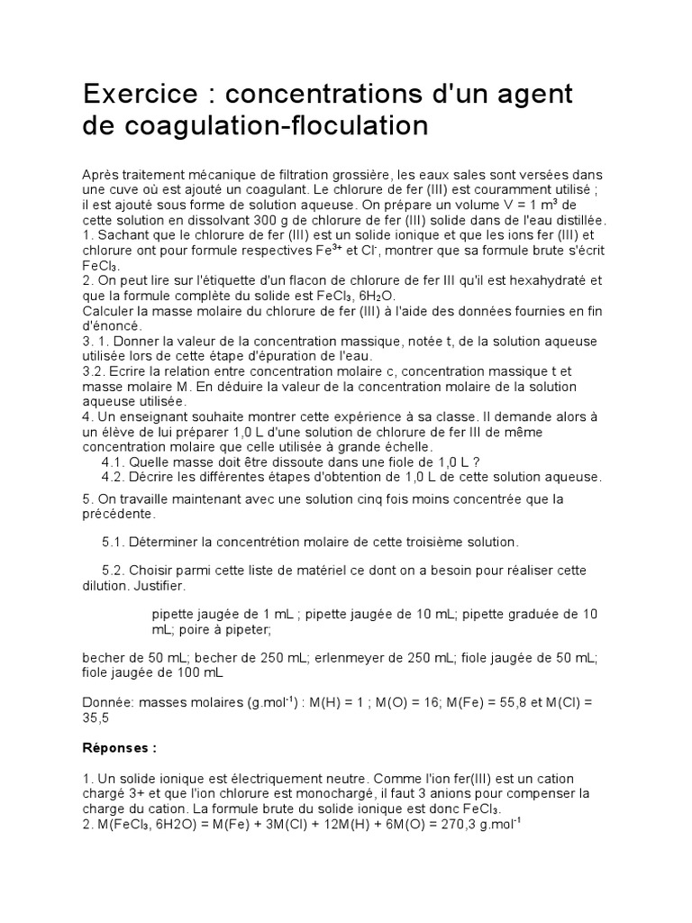 Concentration de chlorure de fer (III) | PDF | Ion | Fer