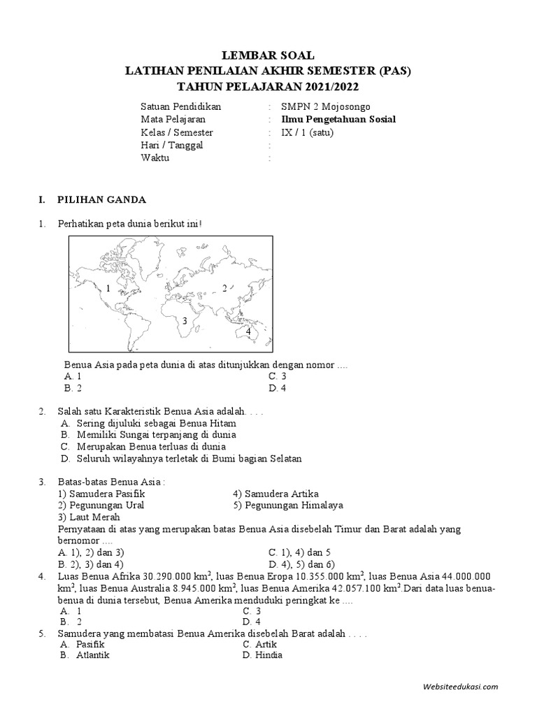 Lembar Soal Latihan Penilaian Akhir Semester (Pas) TAHUN PELAJARAN 2021/2022 | PDF