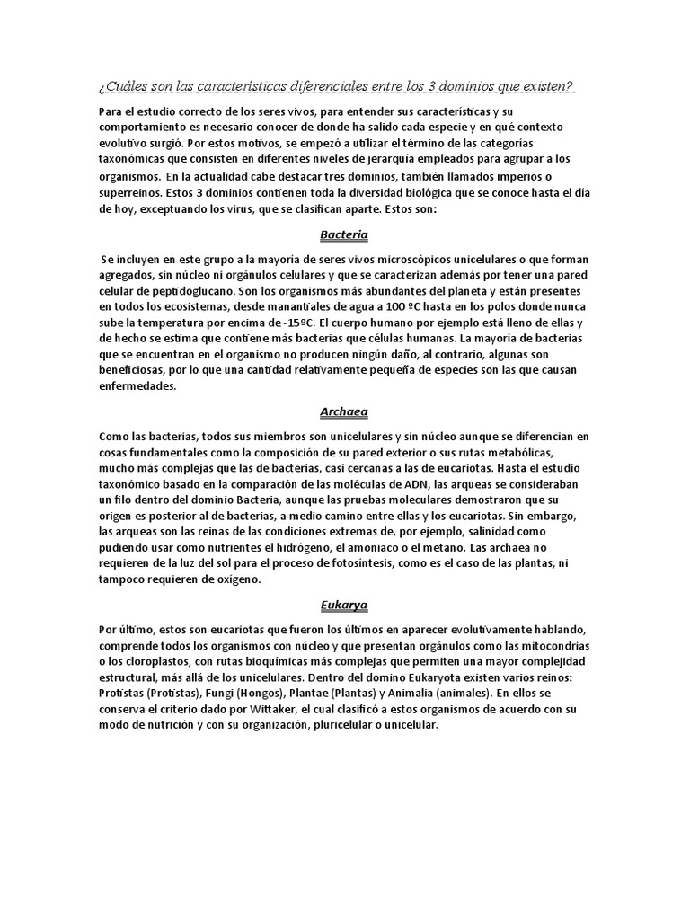 Cuáles Son Las Características Diferenciales Entre Los 3 Dominios Que ...