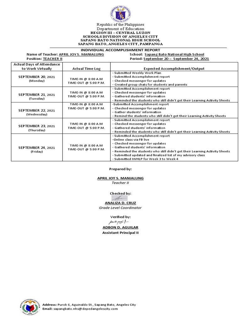 Teacher Accomplishment Report | PDF