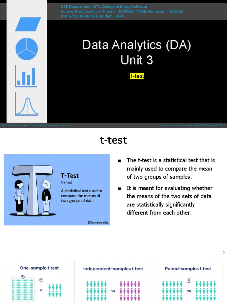 DA Unit 3 T Test (Class | PDF | Student's T Test | Statistical Significance