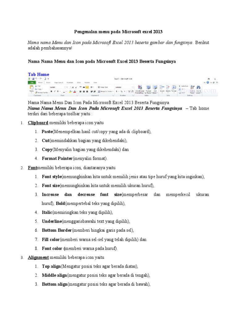Pengenalan Menu Pada Microsoft Excel 2013 | PDF | Komputer