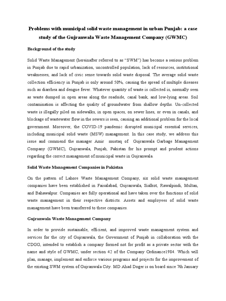 Case Study (GWMC) | Download Free PDF | Municipal Solid Waste | Waste ...