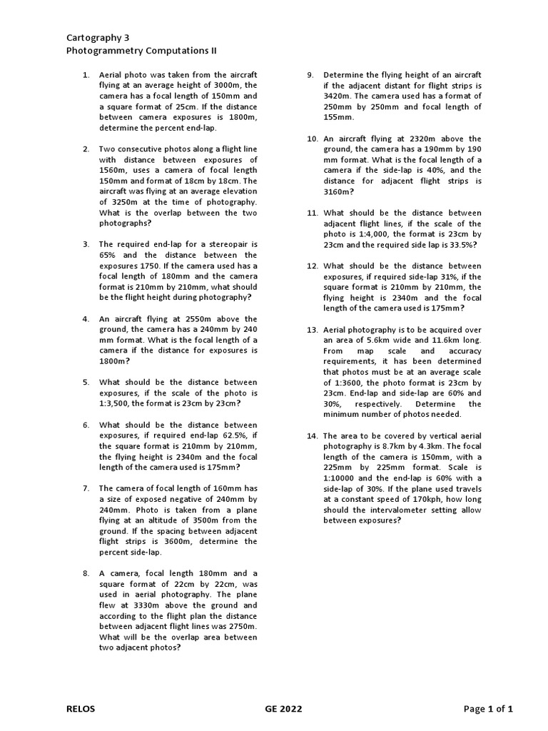 Cartography 3 - Photogrammetry Computations 2 | PDF | Camera | Aerial ...