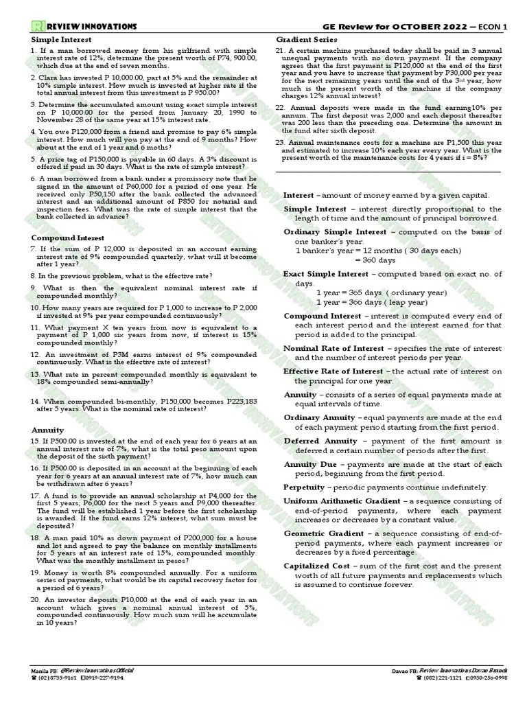 Econ 1 November 2022 GE | PDF | Interest | Compound Interest