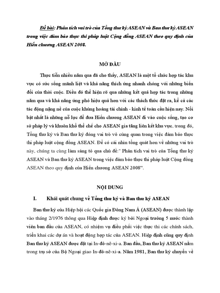 Asean - Vai Trò C A T NG Thư Ký ASEAN Và Ban Thư Ký ASEAN | PDF