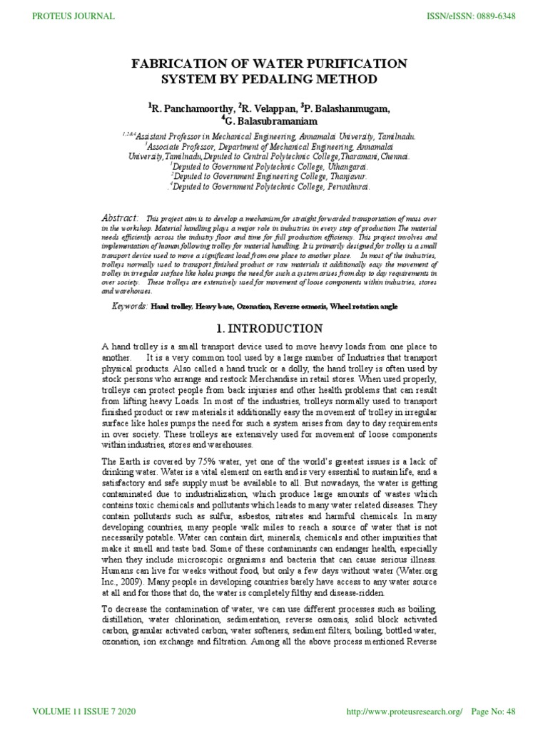 Fabrication of Water Purification System by Pedaling Method | PDF ...