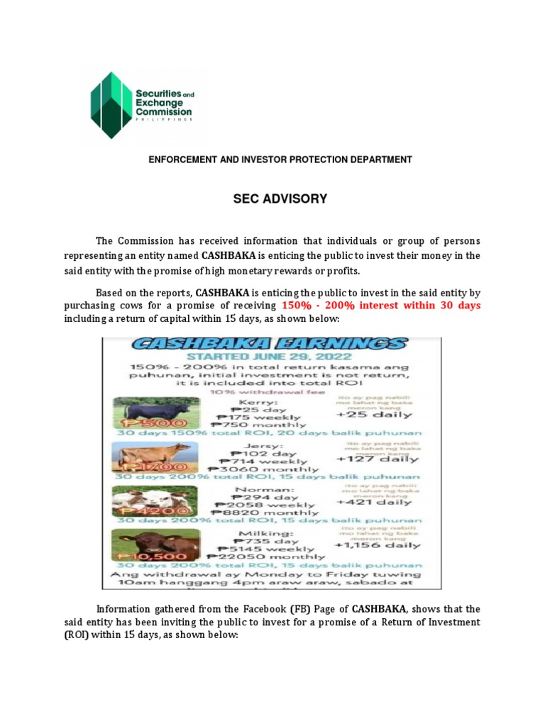 Sec Advisory: Enforcement and Investor Protection Department | PDF ...