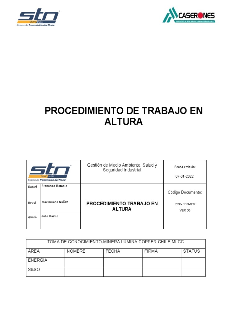 PRO-SSO-002 - Procedimiento Trabajo en Altura - REV 07.01.2022 OK | PDF | Escalera | Andamio
