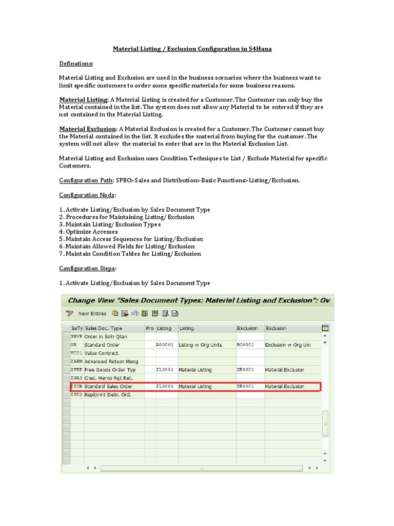 Material Listing & Exclusion Configuration in S4Hana | PDF | Computing ...