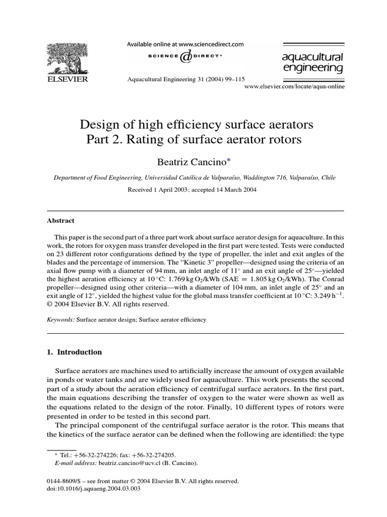 Design of High Efficiency Surface Aerators Part 2. Rating of Surface ...