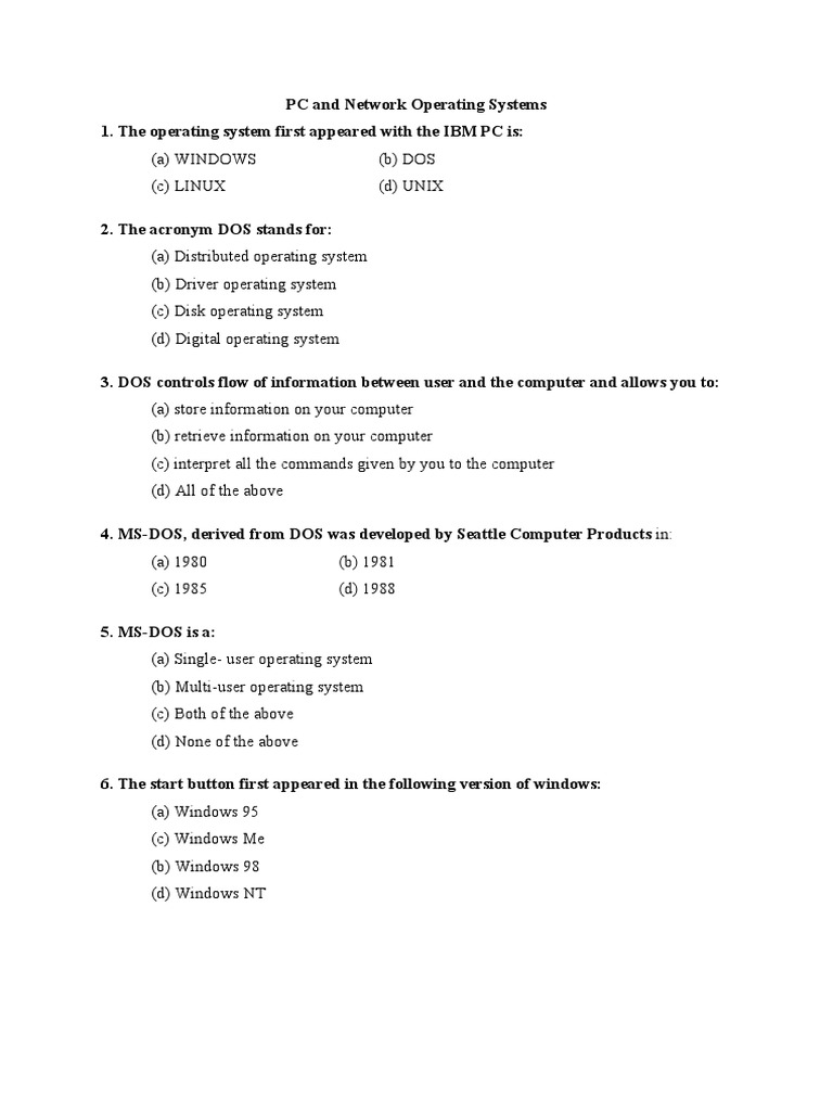 MCQ OS Survey - 8 | Download Free PDF | Operating System | Microsoft ...