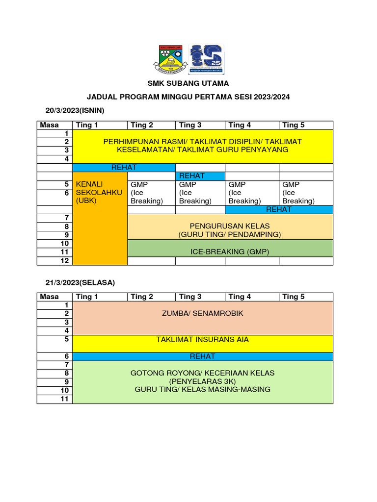 Jadual Program Minggu Pertama 2023-2024 Updated | PDF