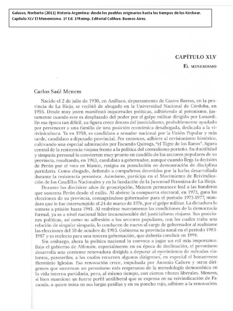Galasso Norberto Cap XLV El Menemismo | PDF