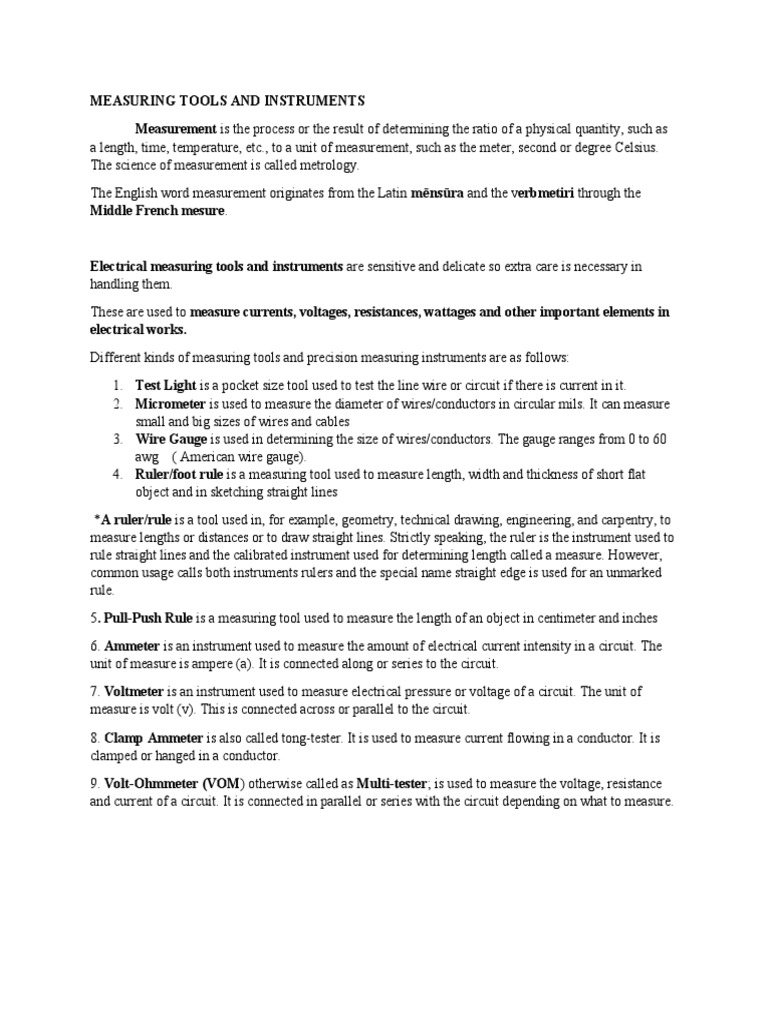 Measuring Tools | PDF | Measurement | Electrical Conductor
