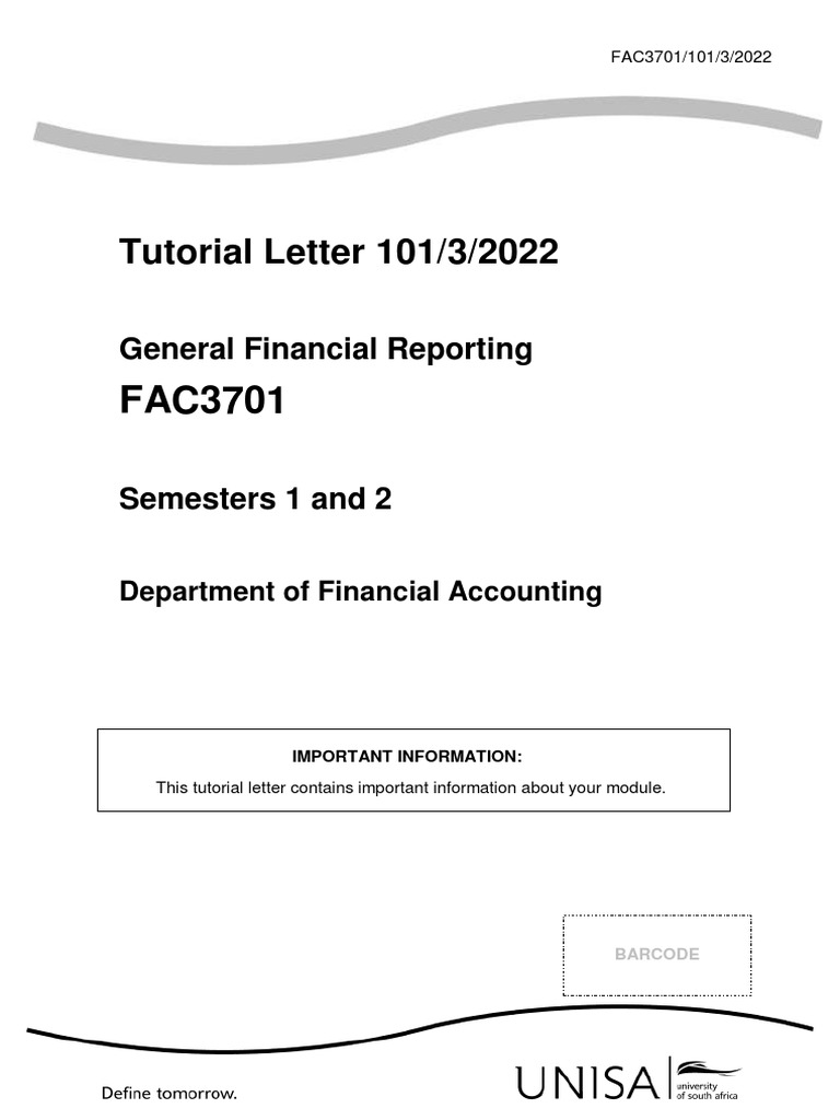 Tutorial Letter 101/3/2022: General Financial Reporting | Download Free ...