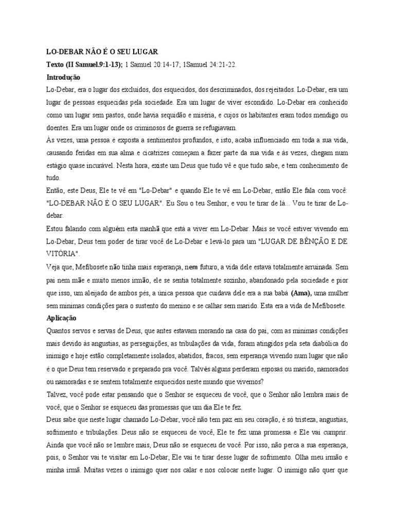 Lo-Debar Não É Seu Lugar | PDF | Deus | Davi