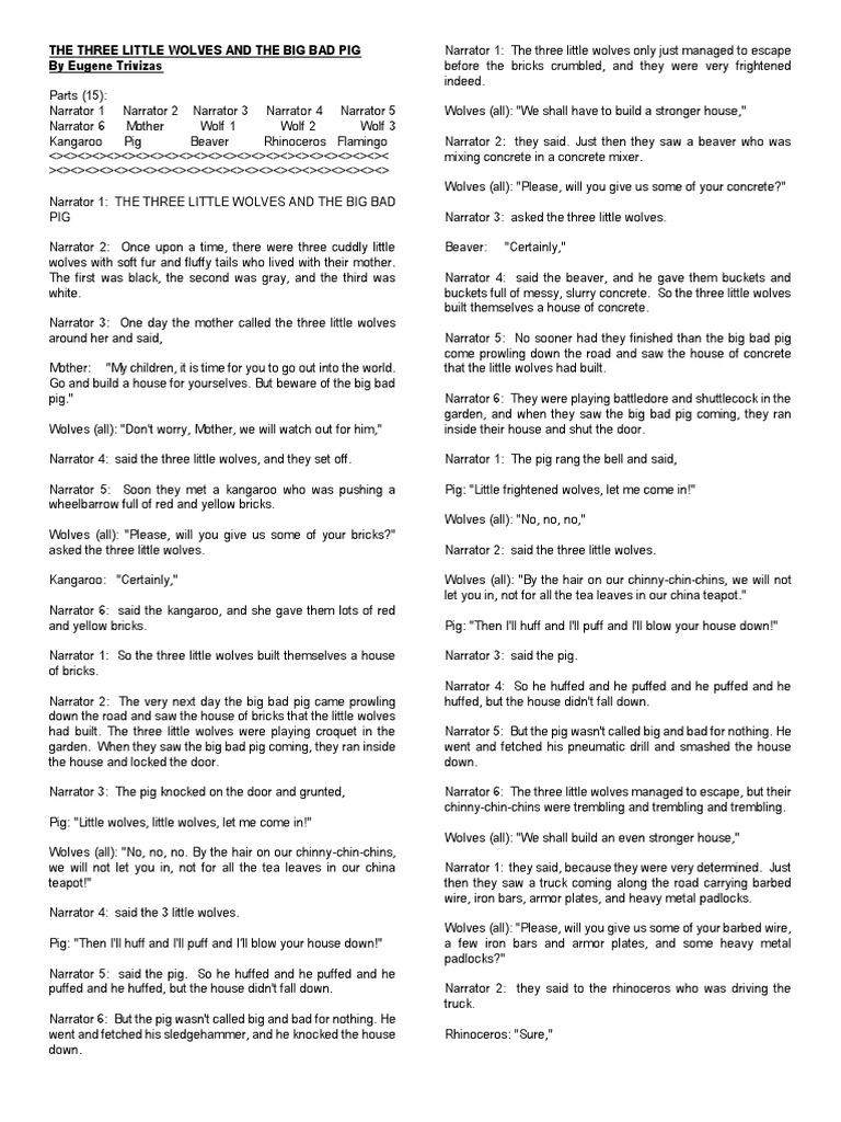 The Three Little Wolves and The Big Bad Pig | PDF