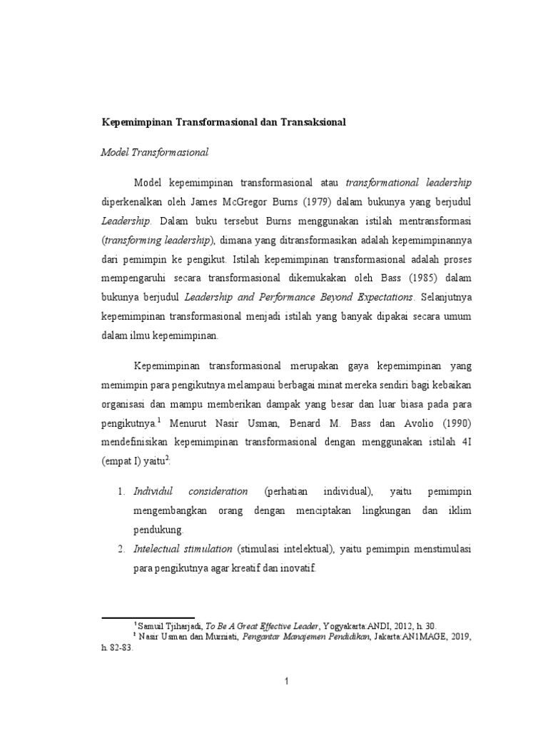 Kepemimpinan Transformasional Dan Transaksional | PDF